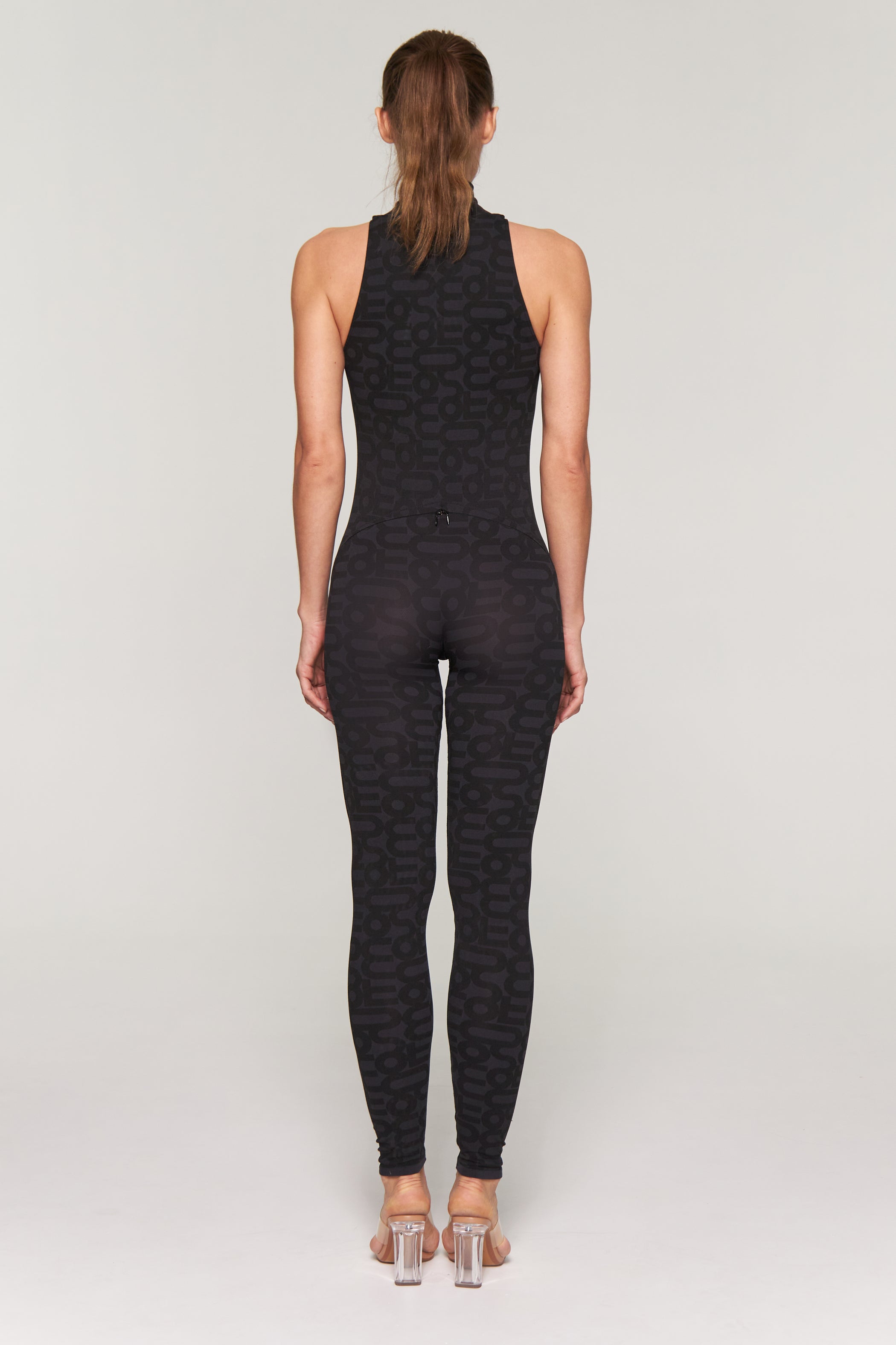 Black Sleeveless Bodysuit Front Zip Americana | MONOSUIT