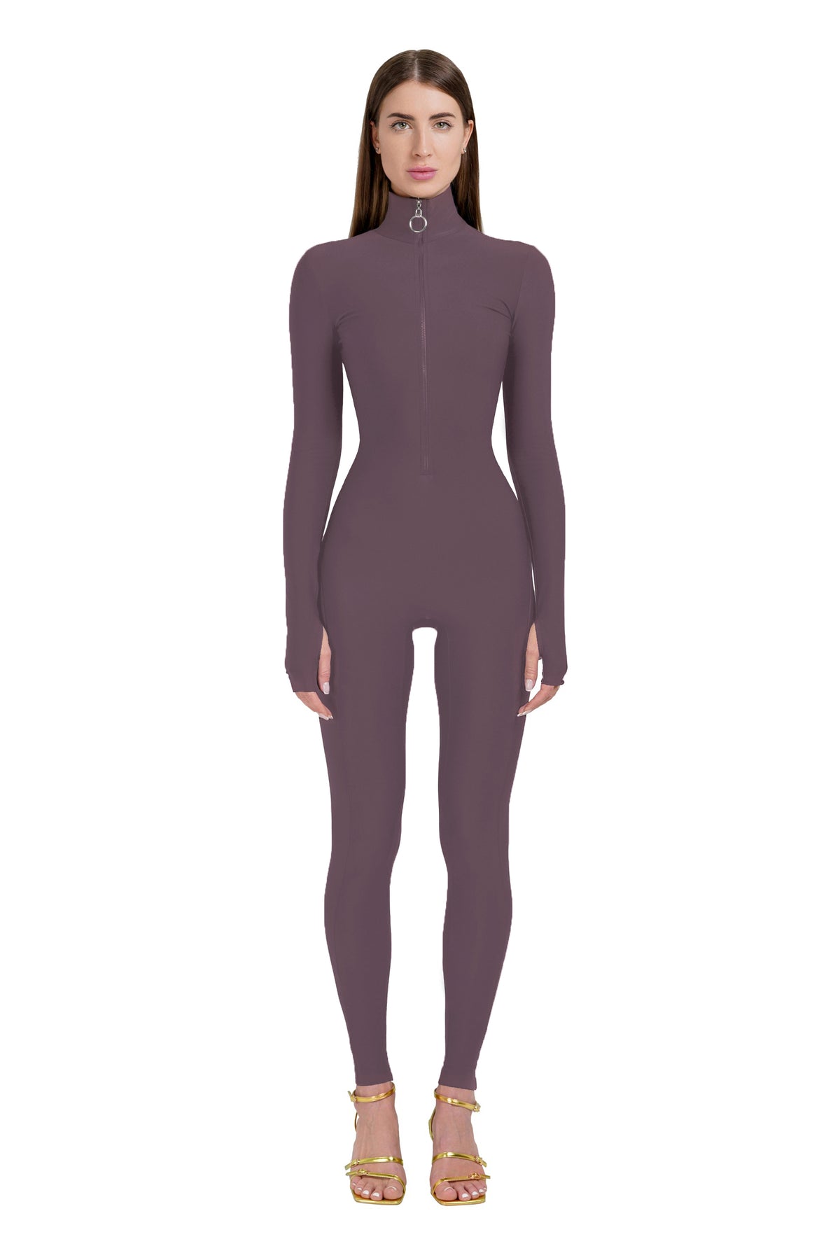 Cocoa Long Sleeve Turtleneck Zip Up Full Bodysuit Total Zipper - MONOSUIT